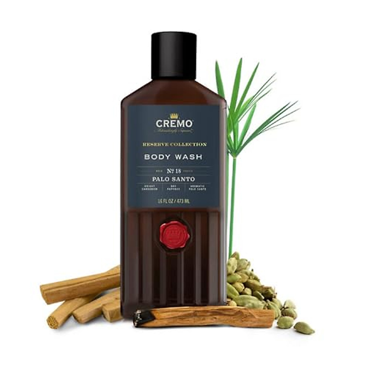 Cremo Rich-Lathering Palo Santo Body Wash for Men, Notes of Bright Cardamom, Dry Papyrus and Aromatic Palo Santo, 16 Fl Oz