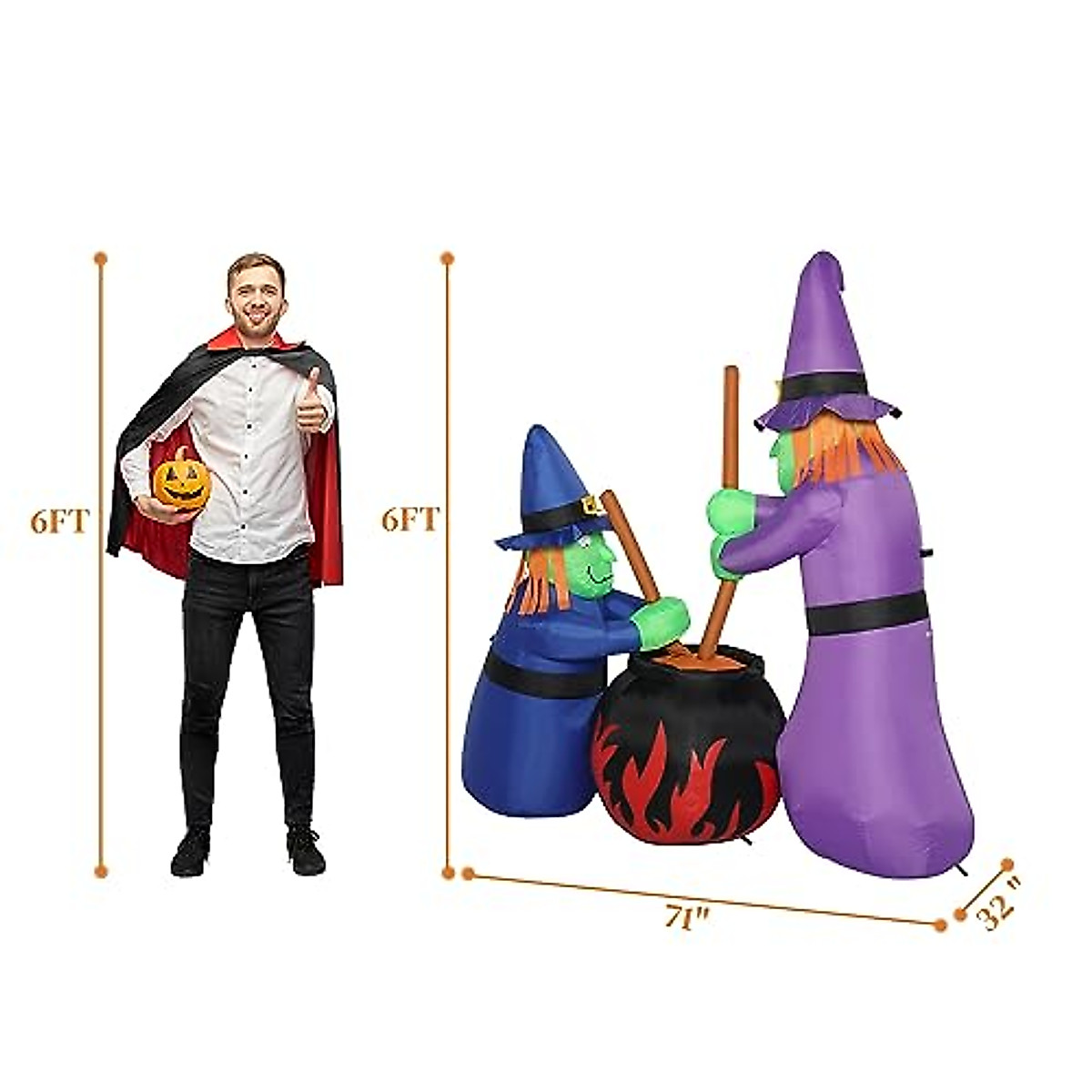 6 FT Long Halloween Inflatables Outdoor Decorations,Blow Up Two Witches with Pots Halloween Yard,Built-in LED Lights Décor for Holiday Party (6 FT,Two Witches with Pots)