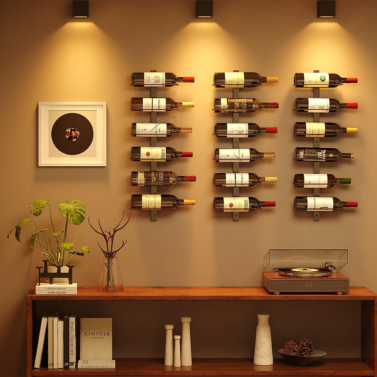 12 Bottle Wall Mounted Wine Rack, Adjustable Tier Wall Hanging Wine Holder Towel Rack, Detachable Wine Storage Organizer Used As One or Four, for Kitchen, Pantry, Dining Room, Bar, Wine Cellar