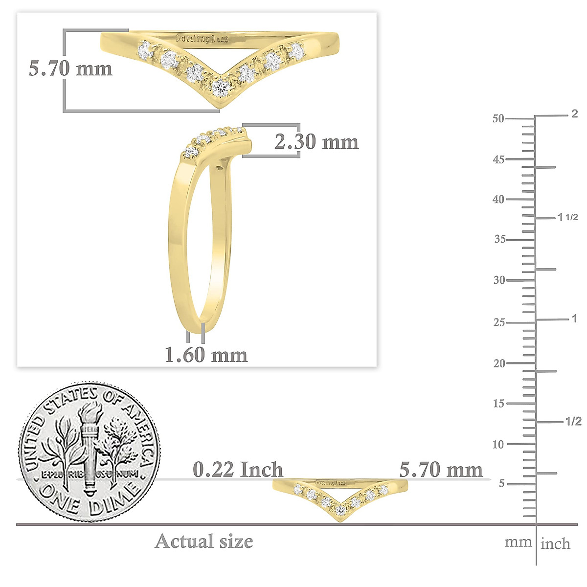 Dazzlingrock Collection 0.10 Carat (ctw) Round White Diamond 7 Stone Chevron Wedding Ring for Her in 18K Yellow Gold Size 6