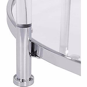 Round Coffee Table with Silver Metal Base, 2-Tier Acrylic Clear Glass Coffee Table with Storage Shelf, Center Table Modern Coffee Table Tea Table Cocktail Table Living Room Table, Circle Coffee Table