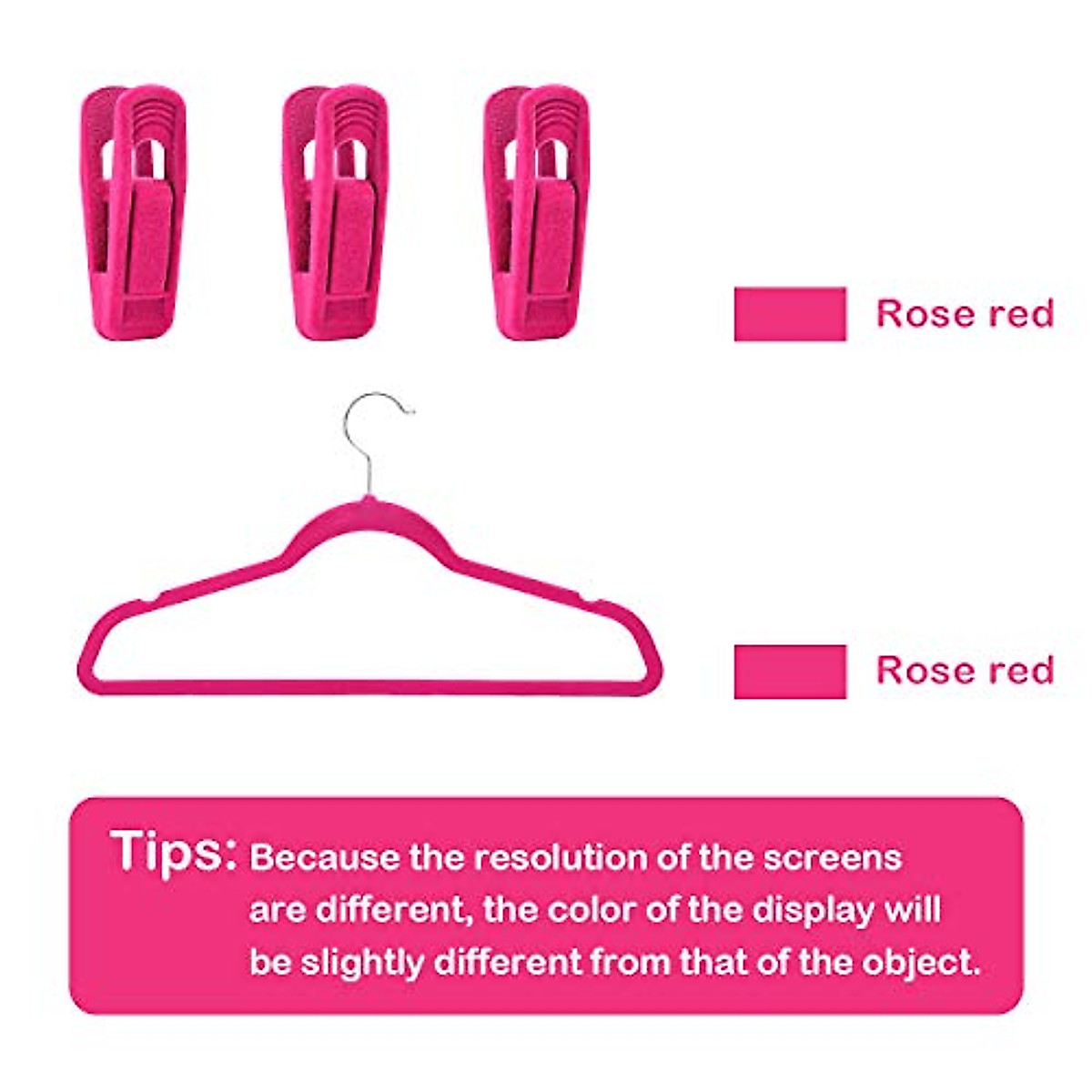 Trgowaul Hot Pink Velvet Hangers Clips, Pants Hangers Velvet Clips, Strong Finger Clips Perfect for Thin Velvet Hangers (20 Pcs, Hot Pink)