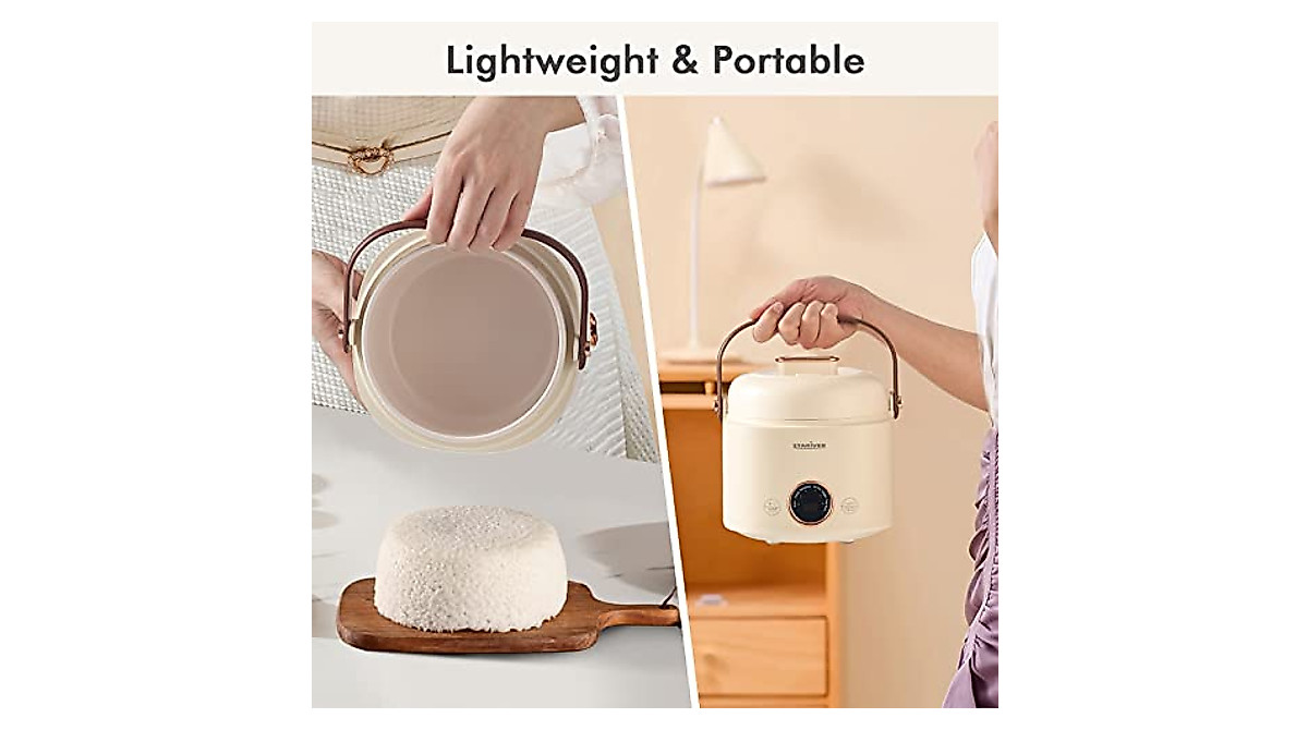 Stariver 2-Cup Mini Rice Cooker - Portable & Non-Stick