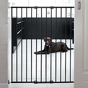 Scandinavian Pet Design Extra Tall 42 Inch Wall Mount Extendable Portable Animal Pet Safety Gate for Large and Small Dogs with Extension Kit, Black