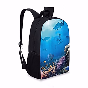 Modysero Ocean Animal Girls Backpack Large Capacity Lightweight Durable Casual 17 Inch Kids Backpack with Two Side Mesh Pocket Adjustable Strap Breathable Travel School Backpack for Teens