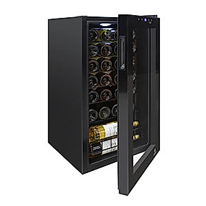 Vinotemp EL-28TS 28 Bottle Cooler Refrigerator, Freestanding Wine Fridge with Touch Screen Adjustable Temperature Control, Dual-Paned Glass Door and Safety Lock, Black
