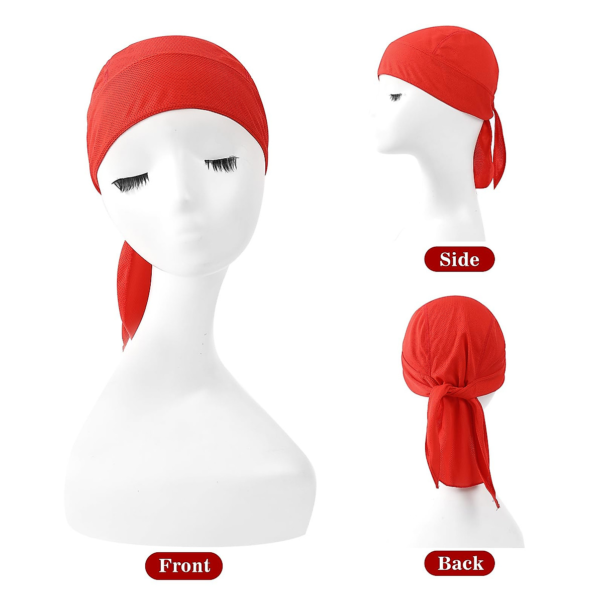 DOCILA Do Rags for Men Sweat Wicking Biker Motorcycle Helmet Liner Skull Cap Quick Drying Helmet Liner Doo Dew Rag Head Bandana Durags Pirate Accessories Head Wrap Black White Red