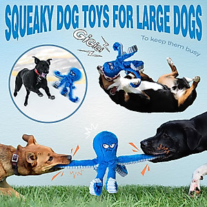 LEGEND SANDY Dog Toys for Aggressive Chewers, Large Dog Toys to Keep Them Busy, Interactive Dog Toys, Squeaky Dog Toys, Tug of War Dog Toy, Crinkle Dog Toy (Blue Octopus)