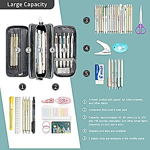 Vnieetsr Large Pencil Case Big Capacity Pencil Bag Large Storage Pouch 3 Compartments Desk Organizer Marker Pen Case Simple Stationery Bag Pencil Holder (Gray)