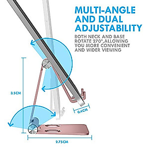 Aduro U-Rise Adjustable Phone Stand Foldable Aluminum Steel Universal Cell Phone Holder Portable Cell Phone Stand for Desk Rose Gold