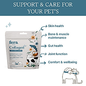 Fera Pet Organics Collagen Plus Cat & Dog Food Topper – Vet Created Support for Pet Joints, Skin, Bone & Immune System with Collagen + Vitamin C – Powder Supplement - 4.23oz