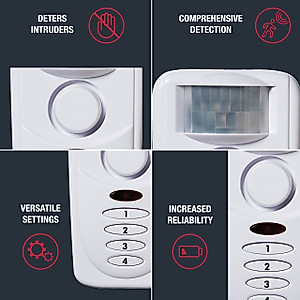 SABRE Wireless Motion Sensor Home Security Burglar Alarm with LOUD 120 dB Siren and 120 Degree Wide Angle Detection, DIY EASY Installation