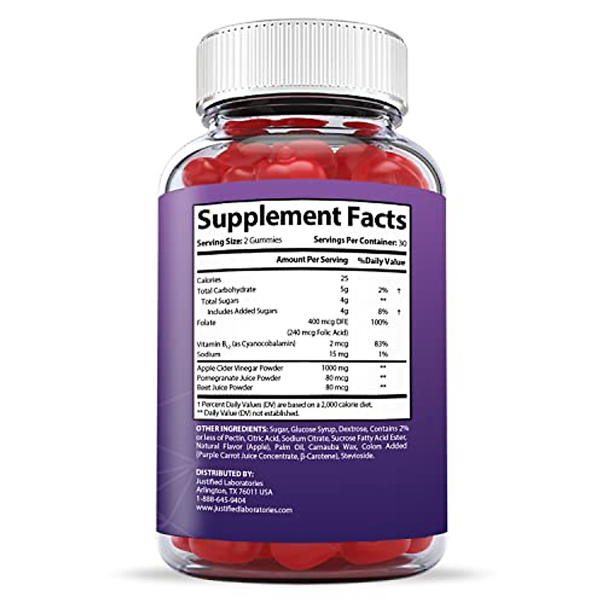 Justified Laboratories (10 Pack) Royal Keto ACV Gummies 1000MG with Pomegranate Juice Beet Root B12 600 Gummys