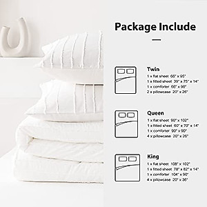 WARMDERN White Comforter Set King Size Soft Bedding Sets Boho Striped Pattern Lightweight Comforter for All Season Down Alternative Bed in A Bag 7 Piece(King, White)