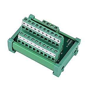 Jienk Screw Terminal Block Power Distribution Module, 25A DIN Rail Mounting Terminal Block Distribution Breakout Board for PLC Servo Power Amplifier (2 in 10 Out)