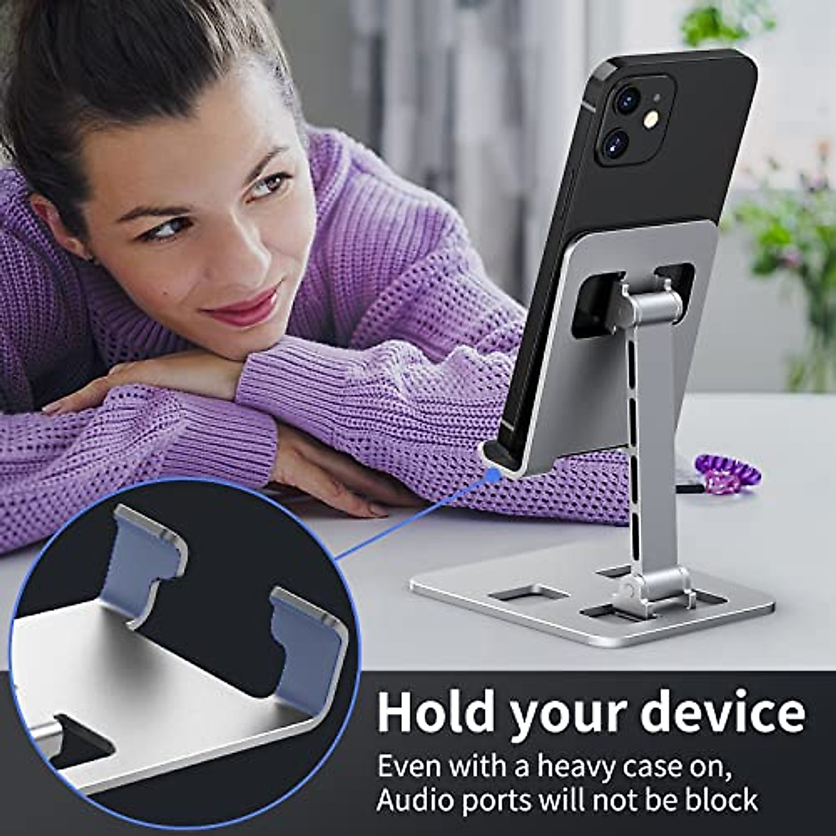 Sakya Folding Cell Phone Stand, Fully Adjustable Desktop Phone Holder Cradle Dock Compatible with Phone 14, Plus, Pro, Pro Max, 13 12 X XS,Android Smartphone, Pad (7-12"), Desk Accessories Upgrade
