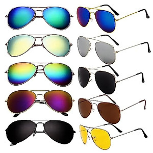 NLEYANB 10 Pieces Wholesale Classic Mirrored Flat Lens Aviator Party Sunglasses for Women Men UV400