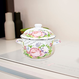 Yardwe Enamel on Steel Stock Pot with Lid Soup Pot Stew Pot Nonstick Pot Bread Pan Cooking Pot for Bread Baking 18cm Chamber Pot