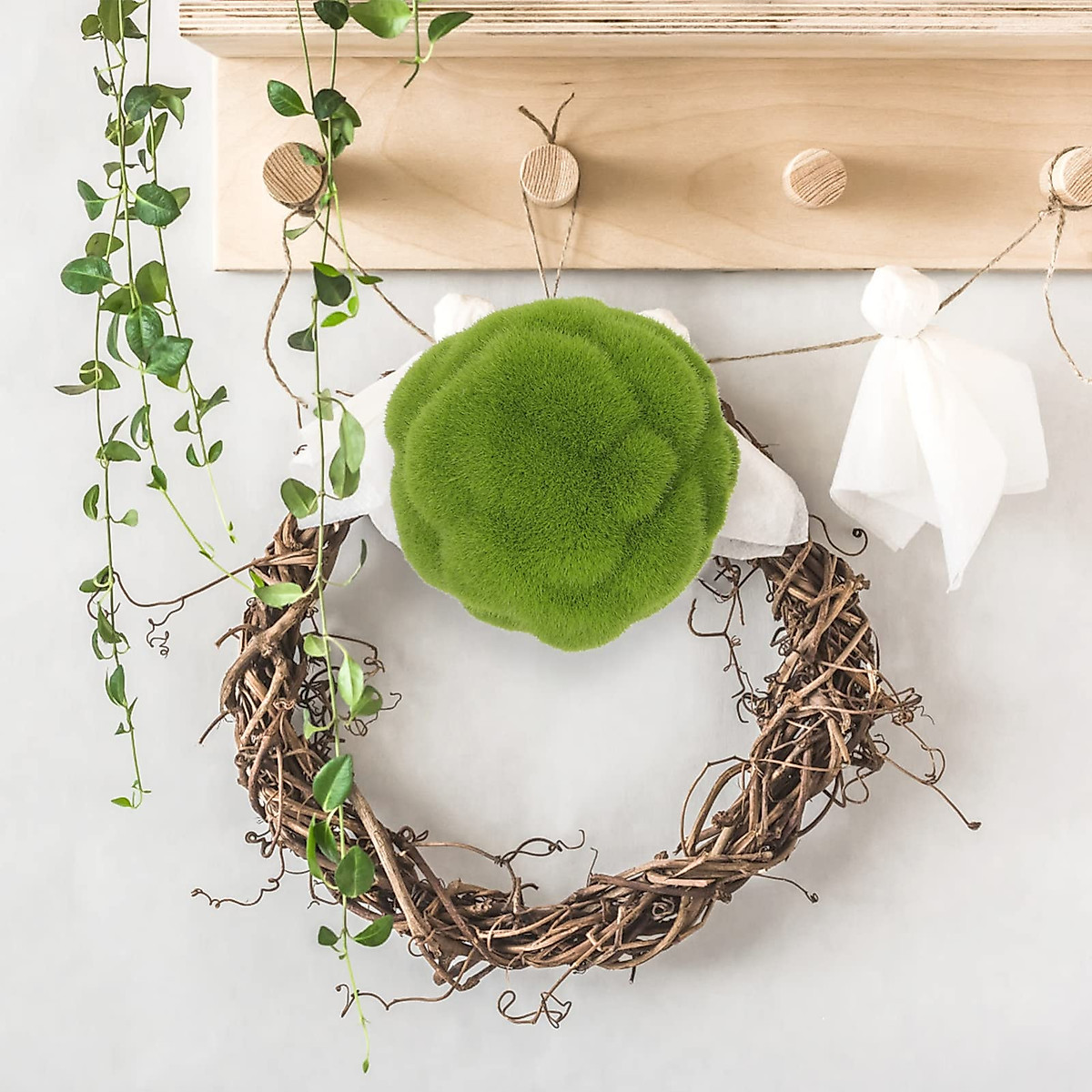 SEWACC 2pcs Green Artificial Balls Decorative Rocks Topiary Ball Green Covered Stones Vase Bowl Filler for Floral Arrangements Wedding Party Table Decor