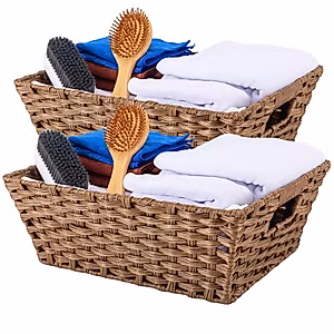 Wicker Basket, Decorative Woven Storage Basket, Waterproof Storage Basket Organizer, Wicker Storage Basket, Brown Basket, 1 Pack