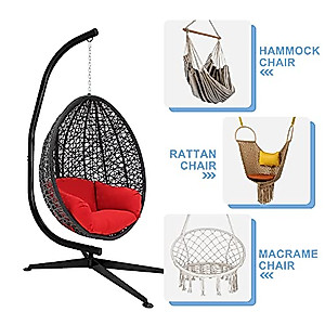 SUPER DEAL Hammock Chair Stand Hanging Swing Frame Egg C Stand Heavy Duty 360 Degree Rotation with Carabiner, 331LBS Capacity Weather Resistant for Indoor Outdoor, Black
