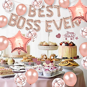 Bosses Day Decorations Best Boss Ever Balloons and Banners Rose Gold Confetti Latex Balloon for Women Happy Boss's Day Party Supplies Best Boss Ever Party Decoration