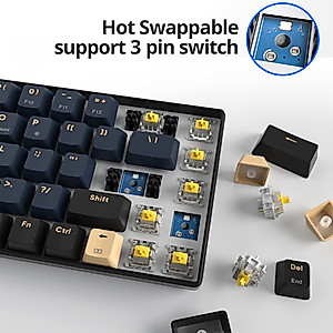 surmen GT68 65% Wireless Mechanical Gaming Keyboard 60 Percent RGB Hot-Swappable 68-Key Compact Keyboard Bluetooth5.0/2.4G/USB with Yellow Switch (Gateron Yellow, Blue Samurai 68)