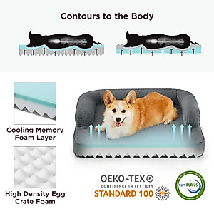 Lesure Memory Foam Dog Bed for Large Dogs, Large Orthopedic Dog Bed Sofa with High Support Reversible Egg Foam - Pet Couch with Removable Washable Cover and Waterproof Coating, Grey