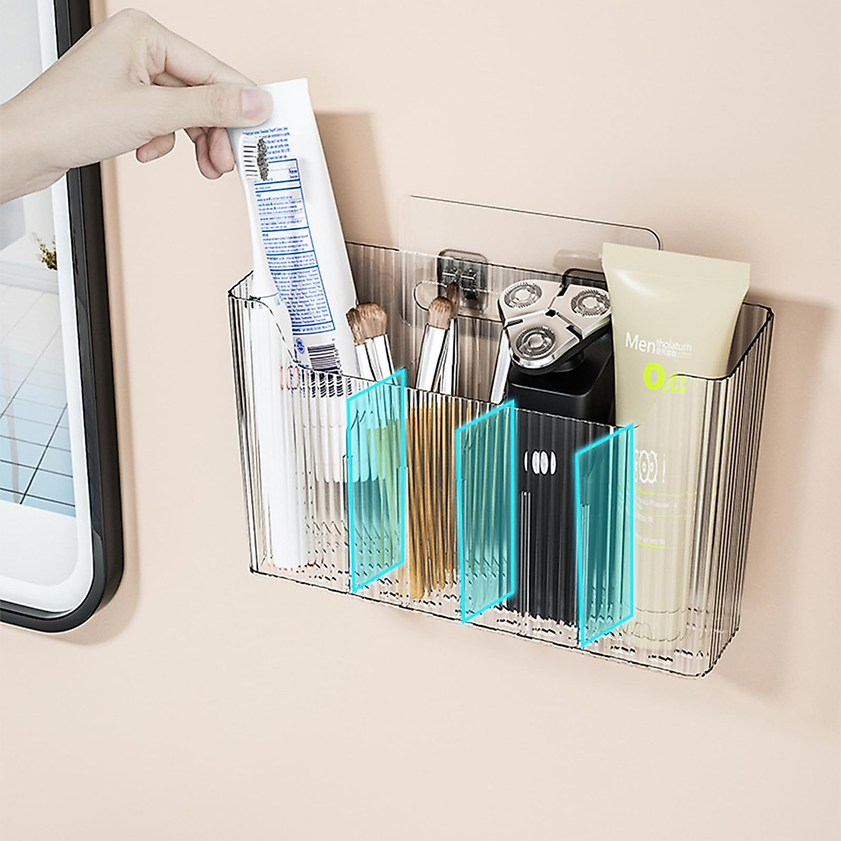 Lae Nuvole 2 Pack Adhesive Mount Cabinet Door Organizer, Wall Mounted Bathroom Organizers and Storage Bins Plastic Stackable Shower Caddy Hanging Floating Shelves for Narrow Space, BPA Free (Clear)