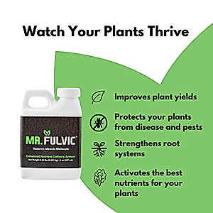 Mr. Fulvic Organic Fulvic Acid Plant Amendment, Natural Humic Soil and Hydroponic Nutrient Enhancer - Lawn and Garden Growth, Plant Health (8 oz)