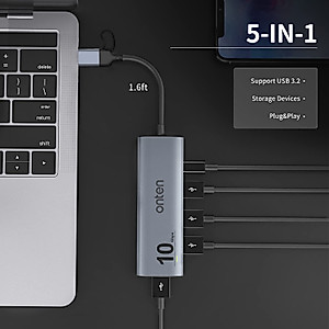 Onten USB 3.2 GEN 2 4 Ports 10G HUB-USB C 4 Ports 10G HUB. Aluminum USB&USB C with USB 3.2 GEN 2 Speed and 4.5W Charging.Compatible with Mac OS iPad OS,Windows,Android,and Linux.