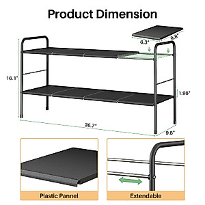 Prevent Soil Detachment Easy to Clean Expandable Shoe Rack, 2 Tier Adjustable Metal Small Shoe Rack for Closet Door Entrance,Shoe Storage Shelves Shoe Racks Organizer for Entryway,Garage,Hallway