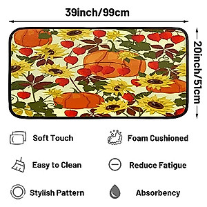 Gublec Sunflower Pumpkins Autumn Kitchen Mats Cushioned Anti Fatigue Kitchen Rugs Non Slip Washable Floor Mats for Home Office Sink Laundry 39 x 20 Inch