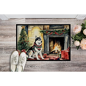 Caroline's Treasures DAC2753JMAT Siberian Husky Cozy Christmas Doormat Front Door Mat Indoor Outdoor Rugs for Entryway, Non Slip Washable Low Pile, 24H X 36W