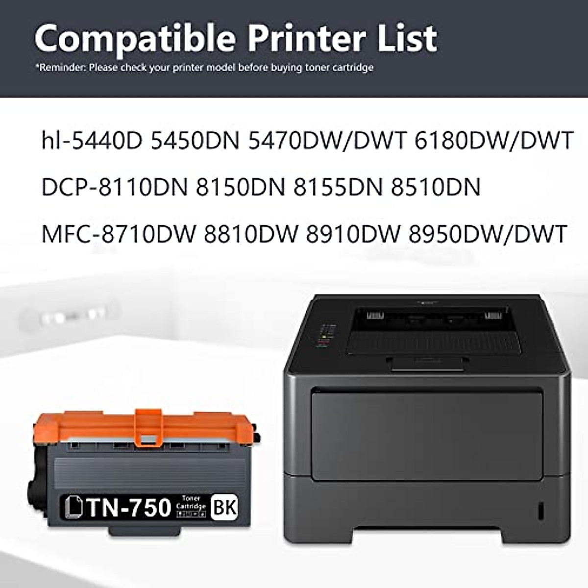 LISK 1 Pack High Yield Compatible TN750 TN-750 Black Toner Cartridge Replacement Brother 5440D 5470DW/DWT 8110DN 8155DN 8710DW 8150DN 8810DW 8950DW/DWT Toner Printer, Sold by LITQUA (LQ TN-750 1PK)