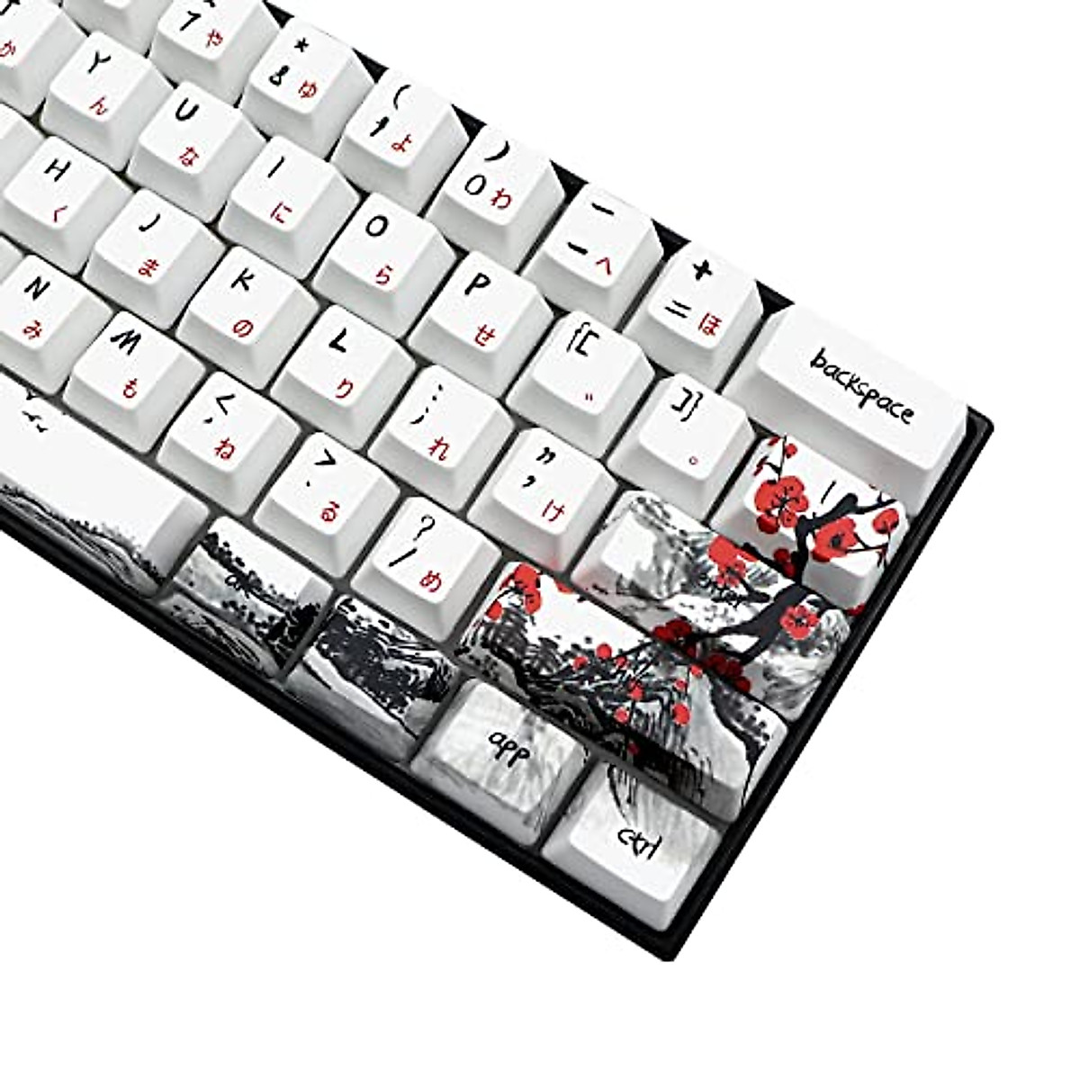 JSJT Custom Keycap-Keycaps 60 Percent Suitable for GK61/GK64/RK61/Anne /ALT61 Mechanical Keyboards 71 Key with Japanese Font Set OEM Profile PBT Keycaps with Keycap Puller (Plum Blossom Keycaps)
