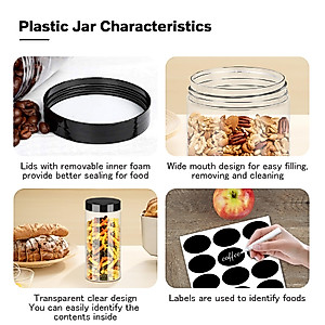 SLifeJars Plastic Jar with Lids 16oz Clear Empty Containers 16Pcs Straight Cylinders Storage Jars with Airtight Black Lid Stackable Refillable Round Plastic Jars for Kitchen Food & Home Storage