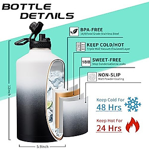 DIGJUPER Insulated Water-Jug Gallon Water Bottles - with Straw & Spout Lids, Paracord Handle & Bottle Carrier, 128OZ Metal Gallon Water Bottle Large, Vacuum Thermo Jug Stainless Steel Water Flask Jug