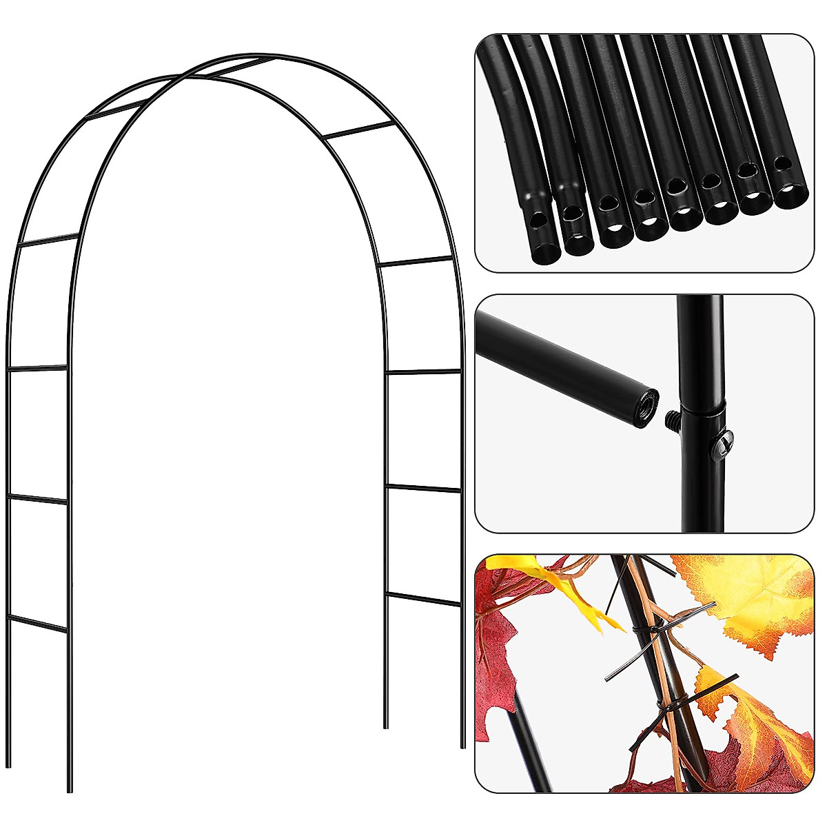 Wedding Arch Garden Arch Trellis Metal Garden Arch Garden Arbor Archway with Iron Wires for Indoor Outdoor Garden Patio Trellis Climbing Plant Garden Various Bridal Party Decoration (Black)