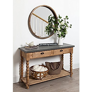 Kate and Laurel Rutledge Farmhouse Chic Two Drawer Console Table, Rustic Wood Base and Concrete Gray Top