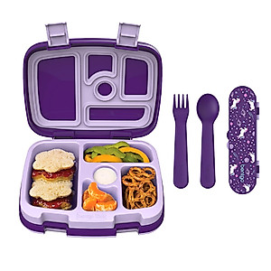 Bentgo® Kids Prints 5-Compartment Bento-Style Kids Lunch Box Set with Reusable Plastic Utensils (Unicorn)