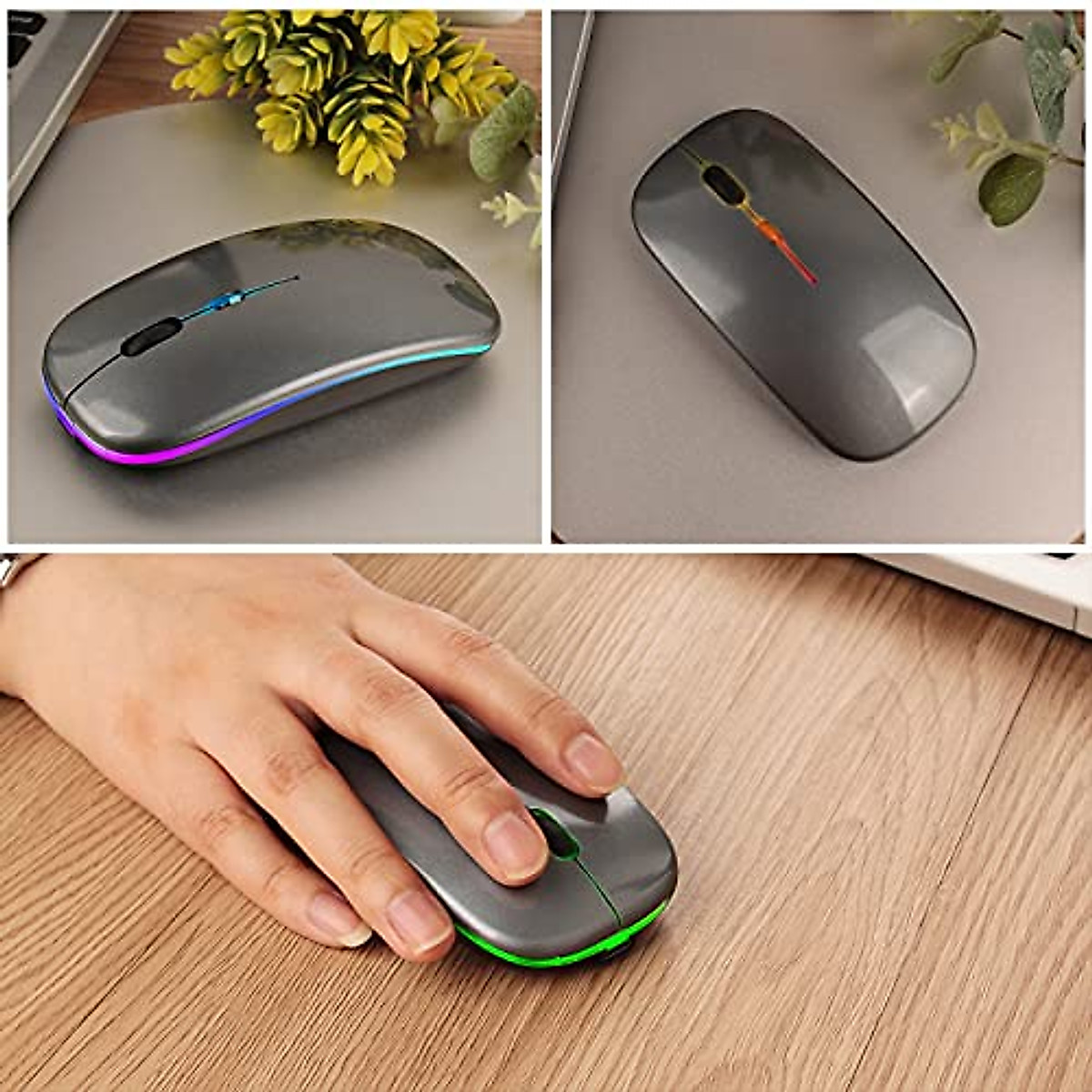 Rechargeable Dual-mode Wireless Bluetooth Mouse Bt Plus 2.4g Wireless Light-emitting Silent Mouse Lady Mouse Ultra-thin Fashion Cute Anti-slip Design Pc Game Mouse, Suitable For Laptop Design And Offi