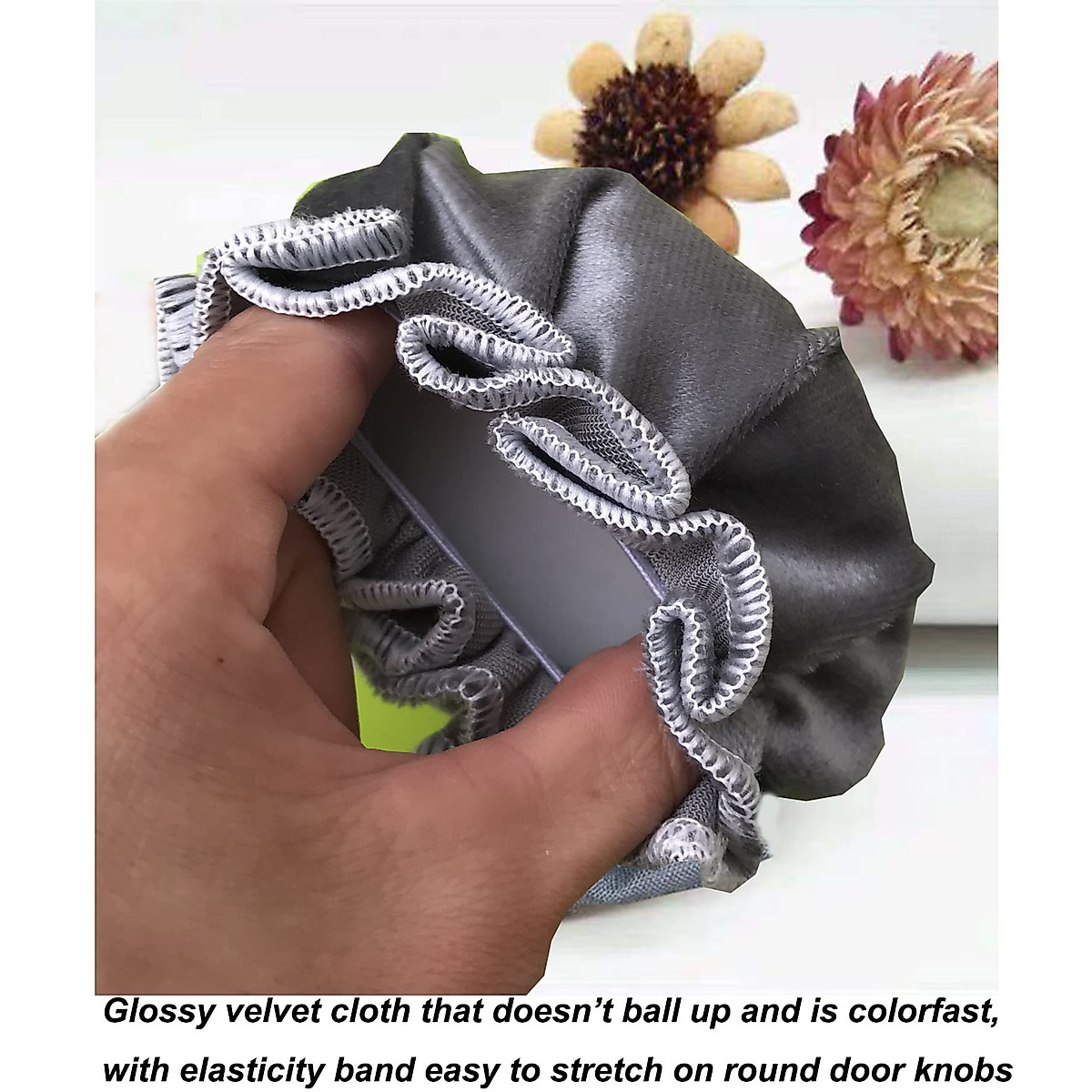 PANSHA Door Knob Cover Grey with Bird Embroidered 2 PCS, Soft Velvet Wall Protector, Decorative Door Knob Cushion Not to Dent Applicances