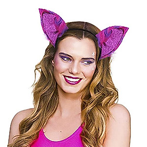 Cat Wolf Fox Tail Faux Fur Ear Headband and Paw Gloves Set for Adult Children Halloween Christmas Fancy Party Costume Gifts Animal Cosplay Accessories (Purple-Red)
