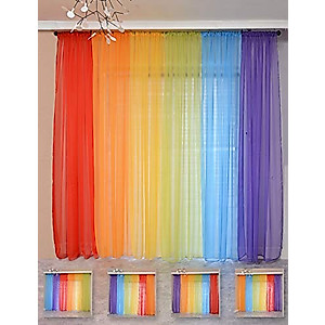 Yancorp 6 Panels Sheer Curtains Rainbow Window Decoration Voile Drapes 84 Inches Kids Girls Boys Party Favor Christmas Classroom Decor Kitchen Bedroom Backdrop(Rainbow,W40 x L84)