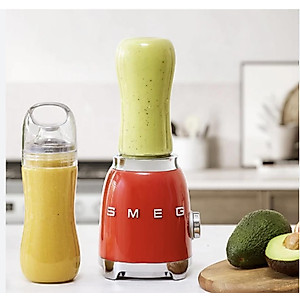 SMEG 50's Retro Style Personal Blender with Backlit Knob and Two 600 ML BPA Free bottles PBF01RDUS Red