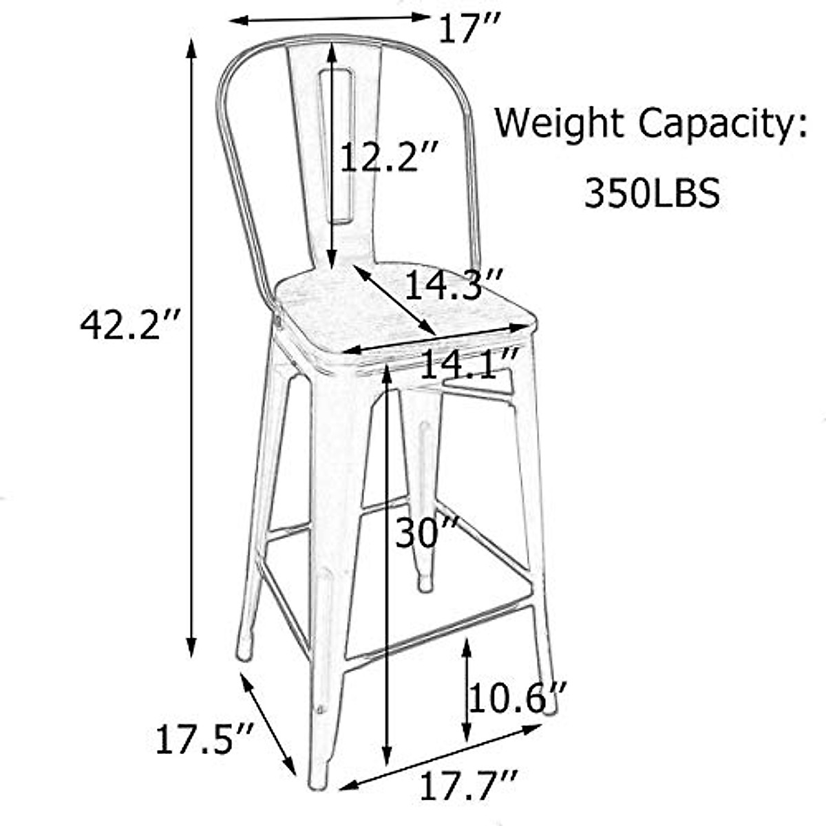 Andeworld Metal Bar Stools Counter Height Stools Dining Chairs High Back Industrial Barstools Set of 4 (30inch,Silver)
