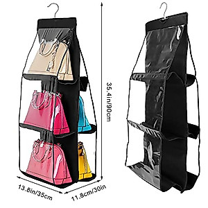 Geboor Hanging Handbag Organizer Dust-Proof Storage Holder Bag Wardrobe Closet for Purse Clutch with 6 Larger Pockets Black(1Pcs)
