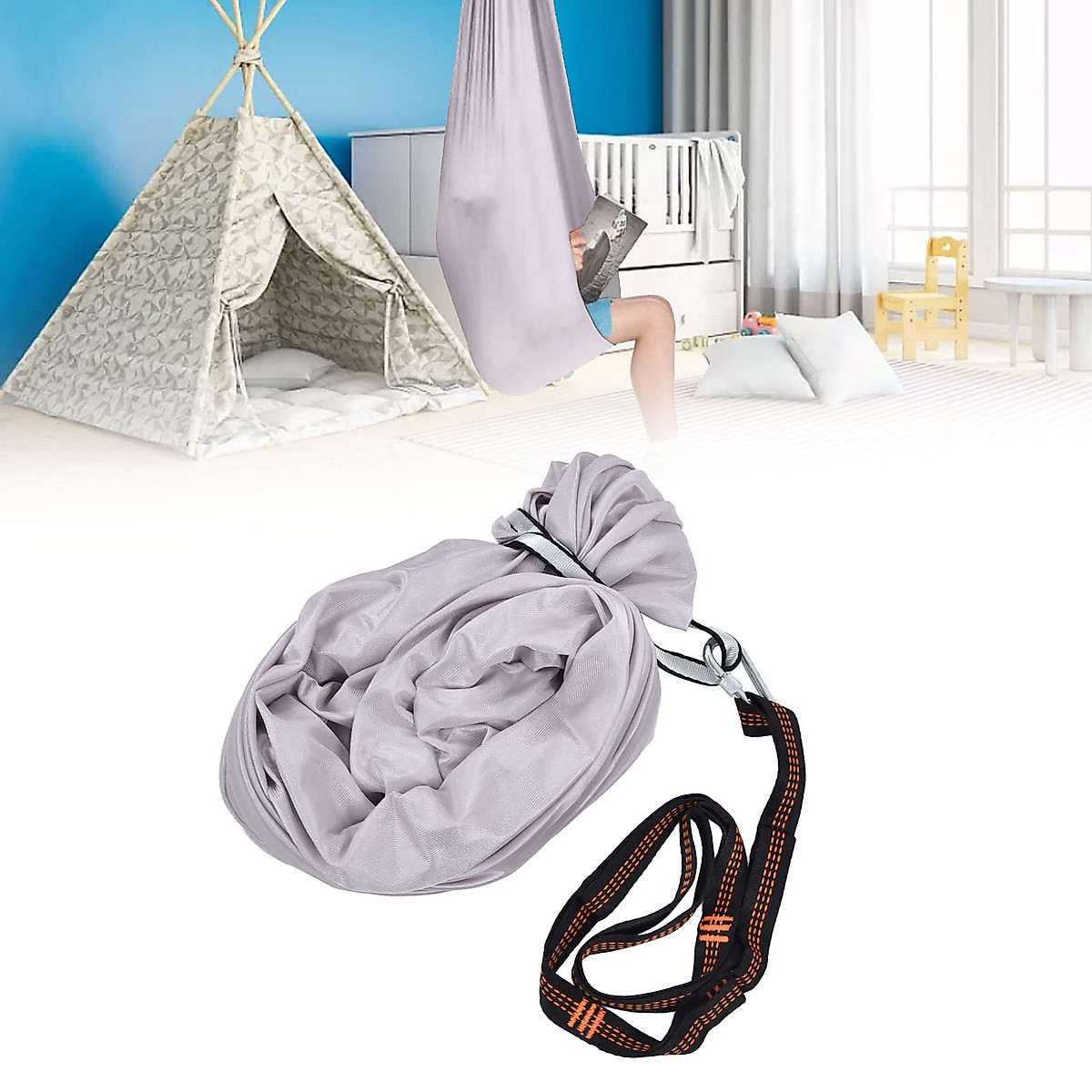 FTVOGUE Aerial Yoga Hammock 39.4 x 110.2inch Breathable Relieve Pain Children's Elastic Hammock for Yoga Children Use Yoga Inversion Exercises(Grey)