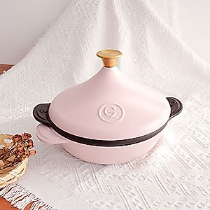 2.6L Moroccan Tagine, Enameled Cast Iron Cooking Pot, Tajine Pot with Cone-Shaped Closed Lid for Stew Casserole Slow Cooker Cookware (Matte Pink)
